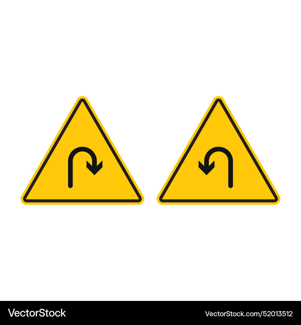 Left right u-turn warning icon black line art Vector Image