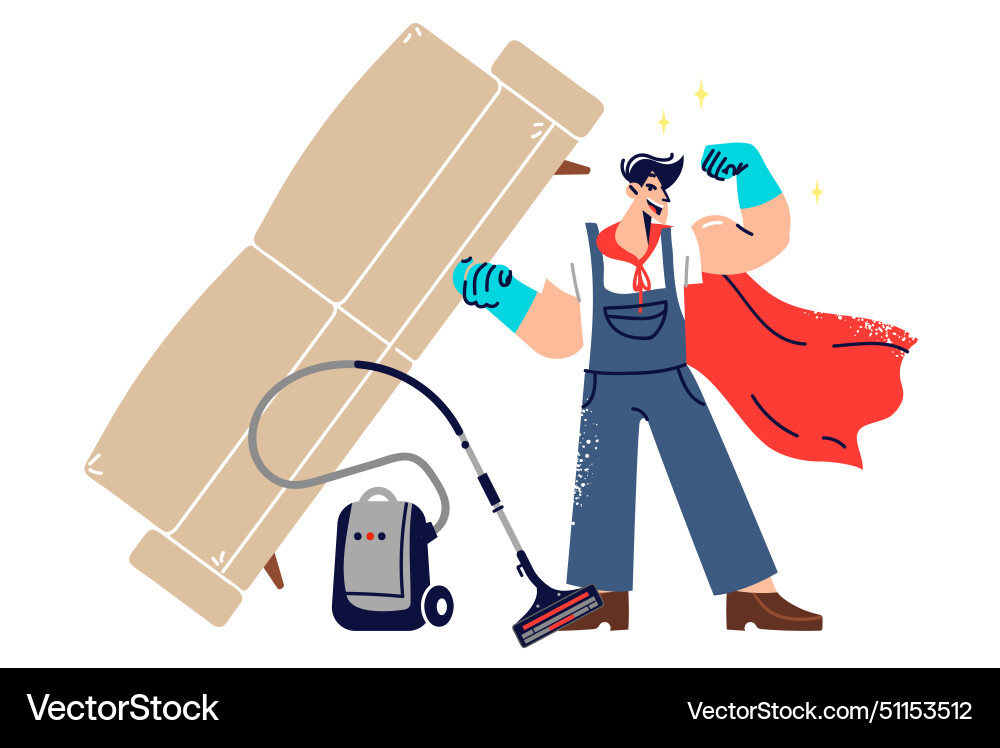 Man janitor superhero demonstrates strength Vector Image