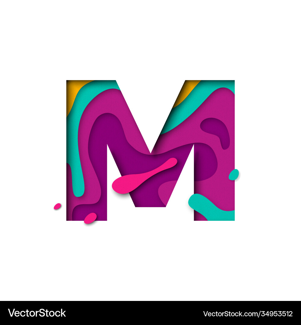 Paper cut letter m realistic 3d multi layers Vector Image