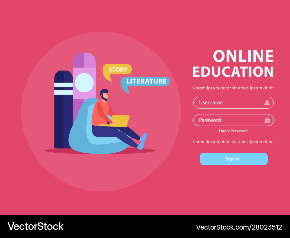 Remote education login page Royalty Free Vector Image