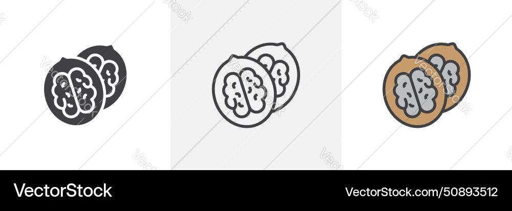 Walnut icon set nut shell food symbol in a black Vector Image