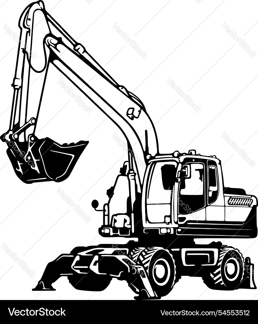 Wheeled excavator - heavy equipment - heavy Vector Image