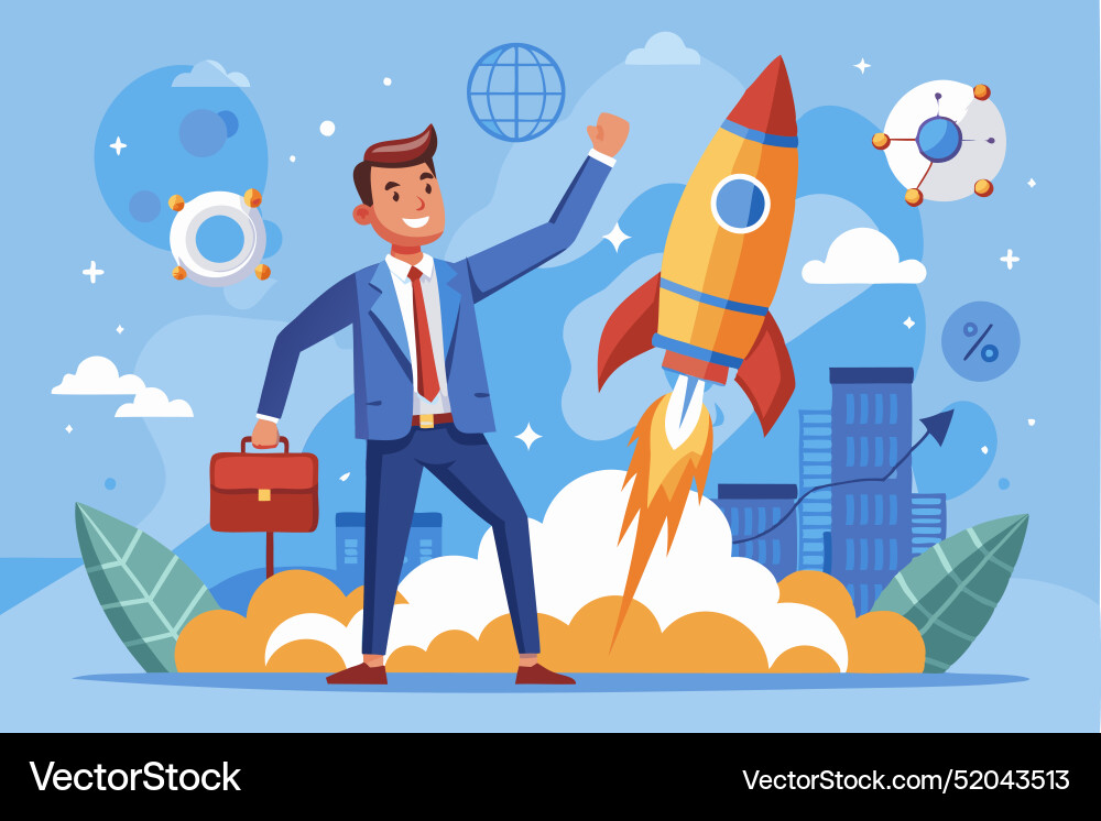 Business success rocket launch Royalty Free Vector Image