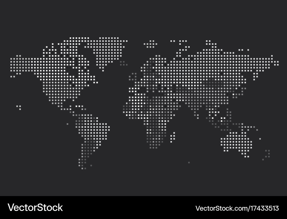Dotted world map of square dots Royalty Free Vector Image