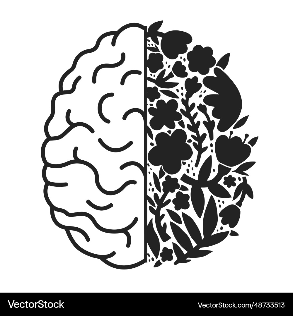 Floral Brain - Mental Wellness Royalty Free Vector Image