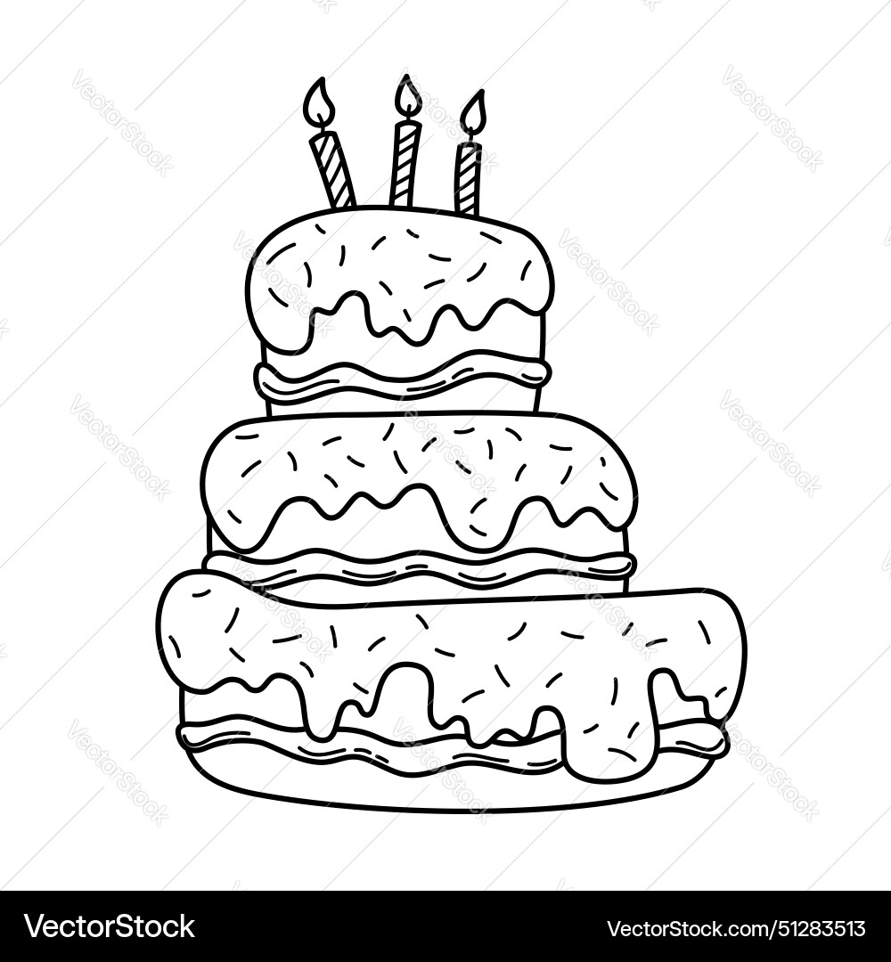 Hand drawn birthday cake with candles Royalty Free Vector