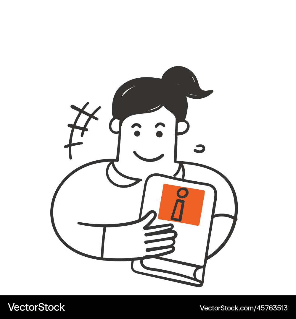 Hand drawn doodle person holding manual book Vector Image