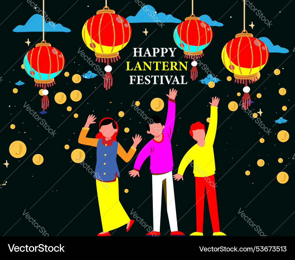 Happy lantern festival flat Royalty Free Vector Image