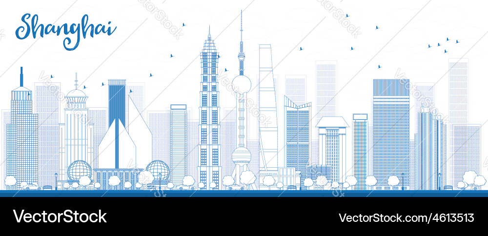 Outline shanghai skyline Royalty Free Vector Image