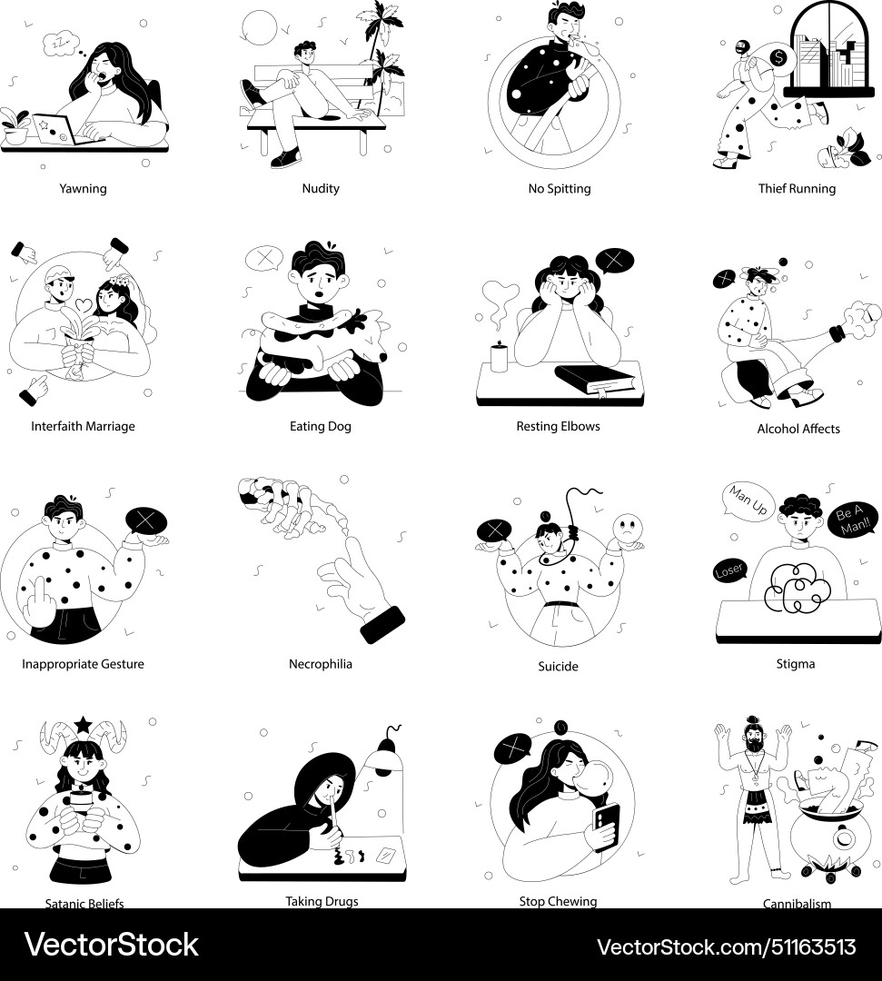 Pack of 16 taboo doodle mini Royalty Free Vector Image