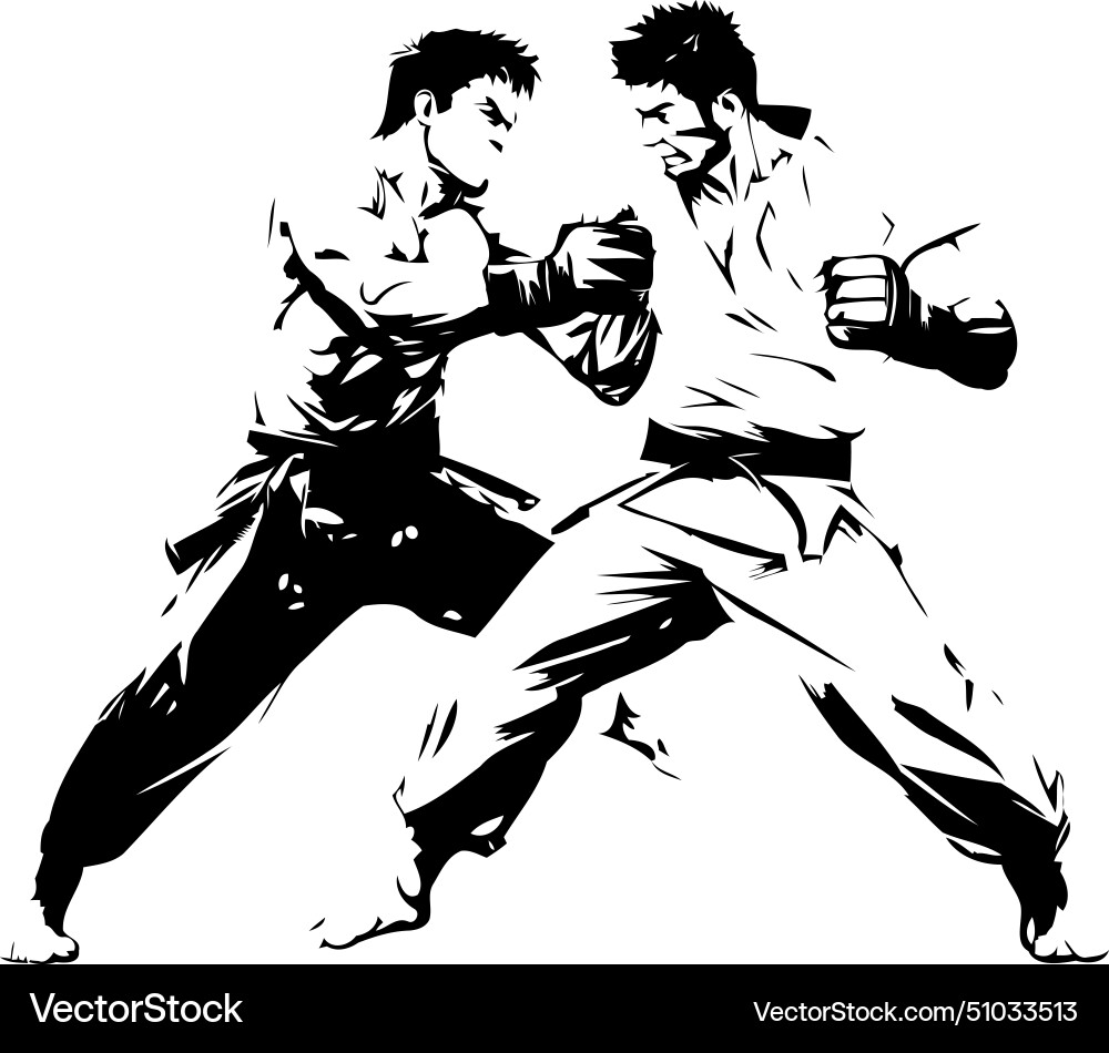 Two karate fighters fighting grunge style Vector Image