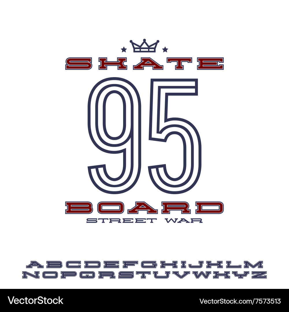 Wide serif font with contour Royalty Free Vector Image