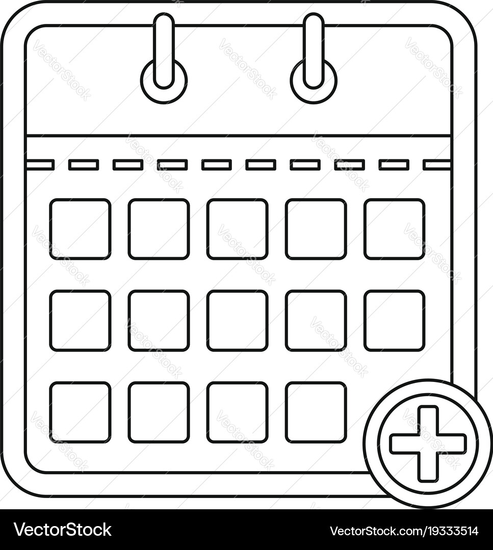 Calendar with plus icon outline style Royalty Free Vector
