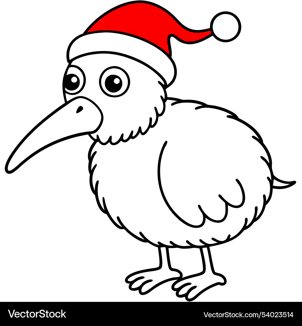 Cute kiwi bird wearing red christmas santa hat Vector Image