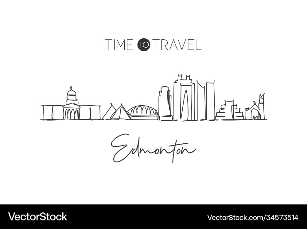 Edmonton Skyline - Single Line Drawing Royalty Free Vector