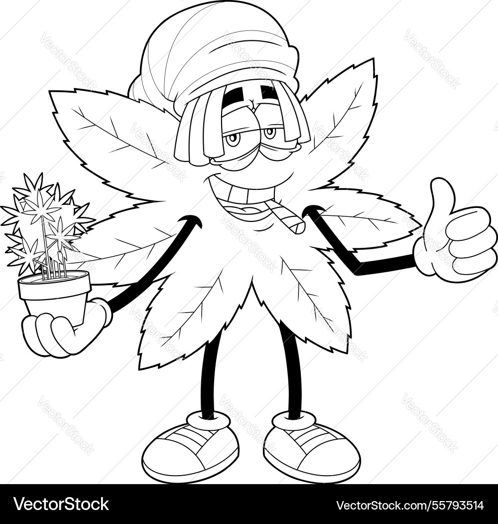 Outlined funny marijuana leaf cartoon character Vector Image