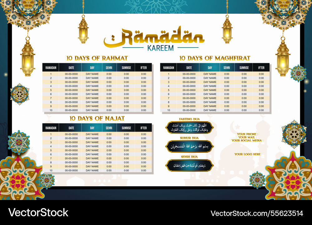 Ramadan calendar template with islamic ornament Vector Image
