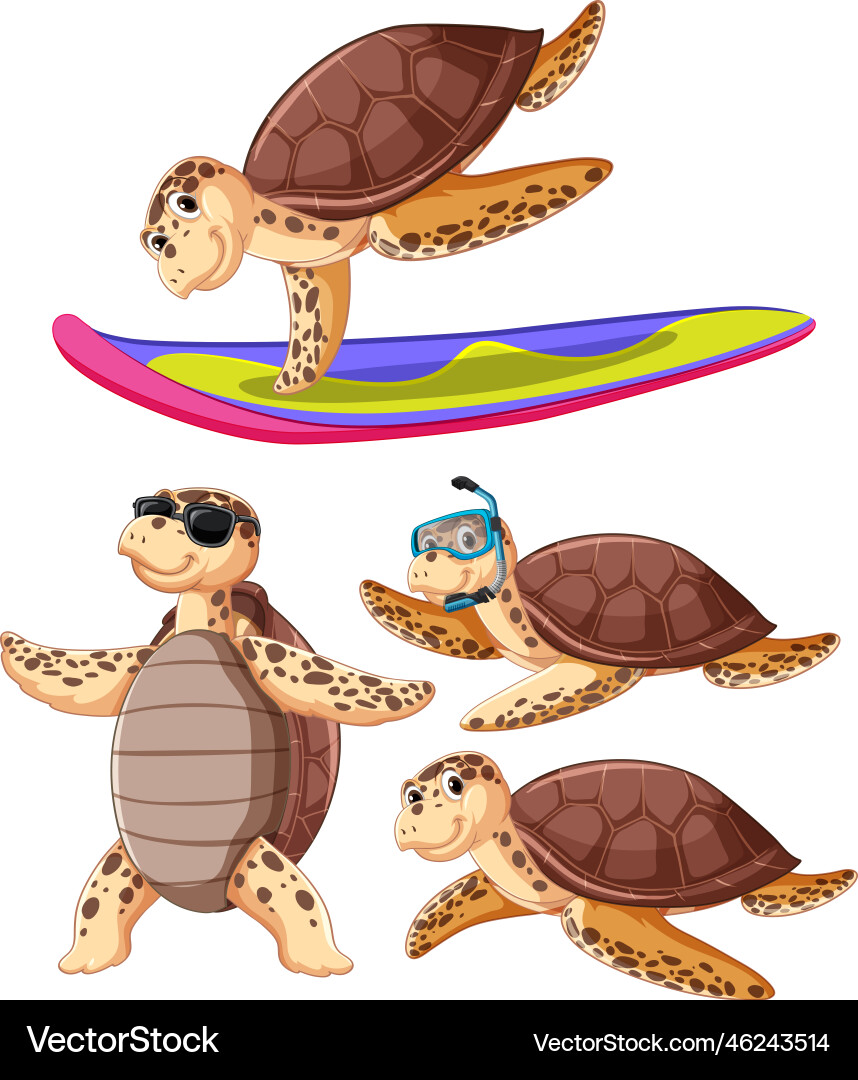 Sea turtle cartoon characters in summer theme Vector Image