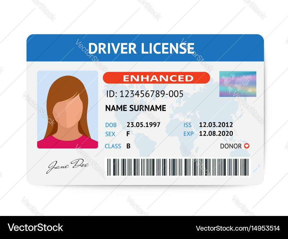 Woman Driver License Card Template Royalty Free Vector Image