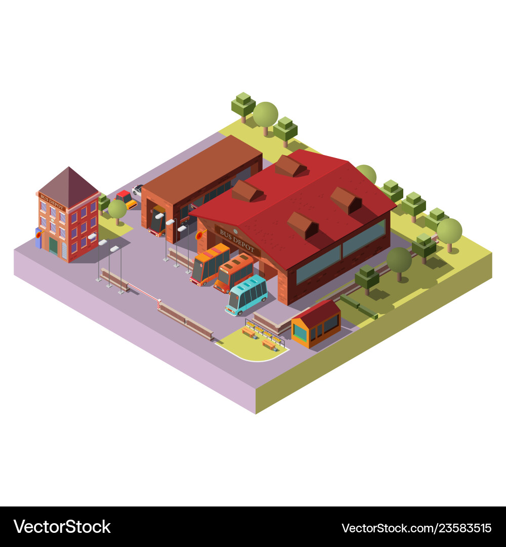 Bus depot building exterior isometric icon Vector Image