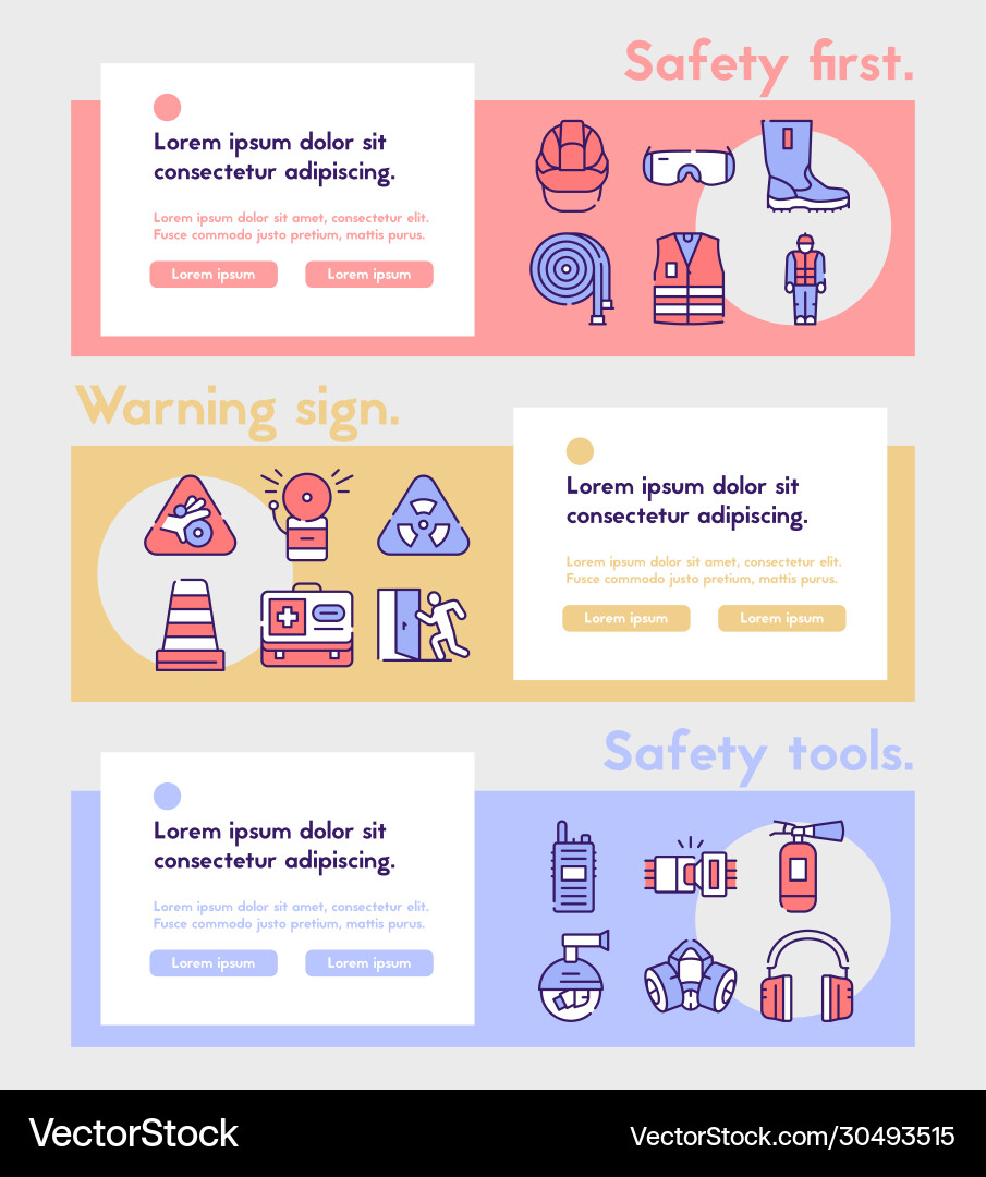 Color linear icon banner safety first set Vector Image