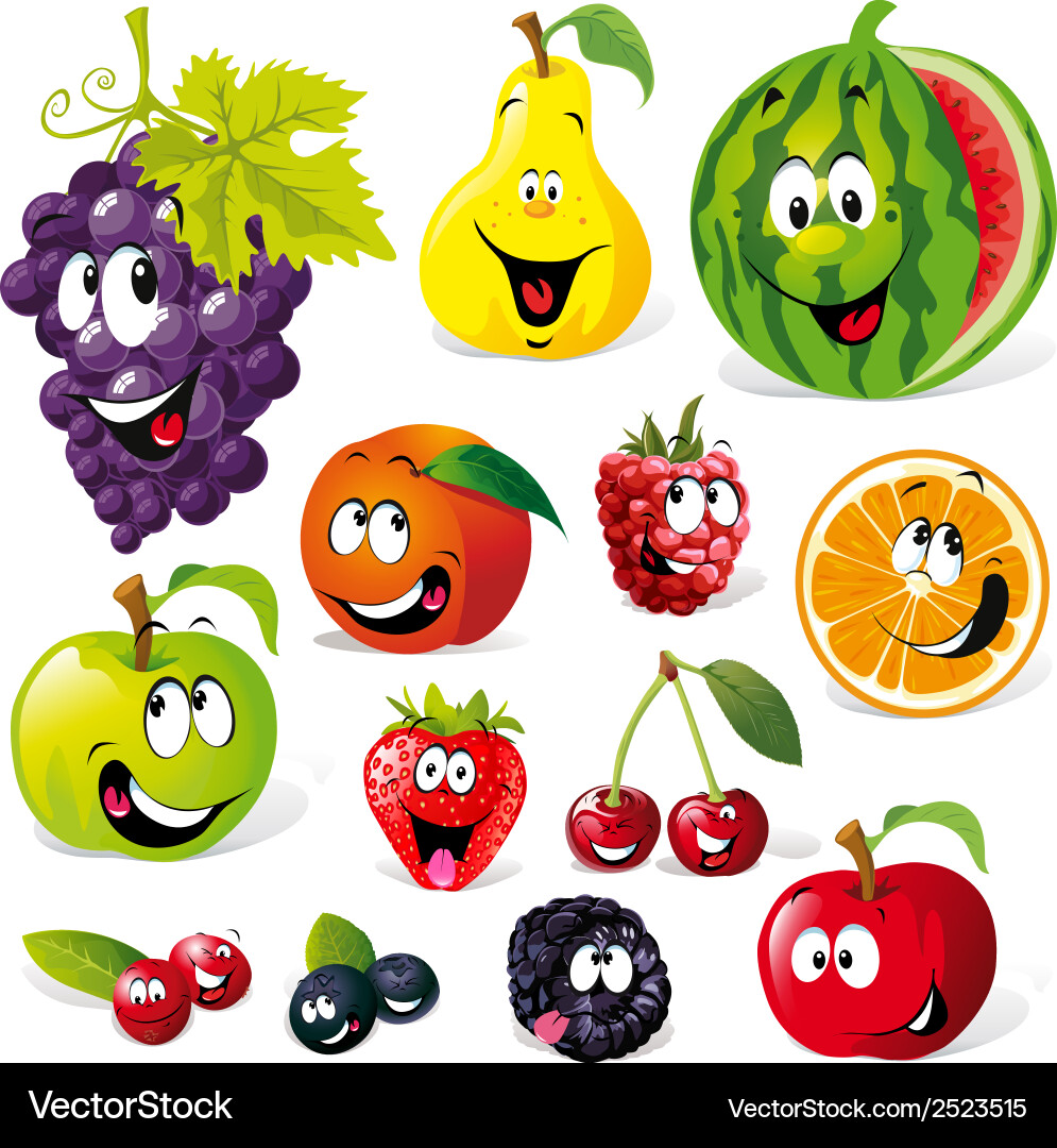 Cute Cartoon Fruits Royalty Free Vector Image - VectorStock