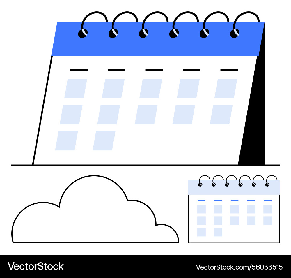 Spiral desk calendar with blue header and cloud Vector Image
