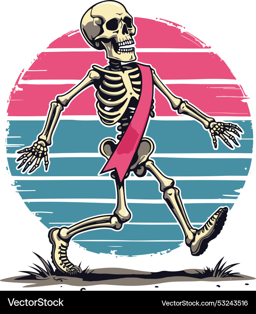 A skeleton confidently walking with pink ribbon Vector Image