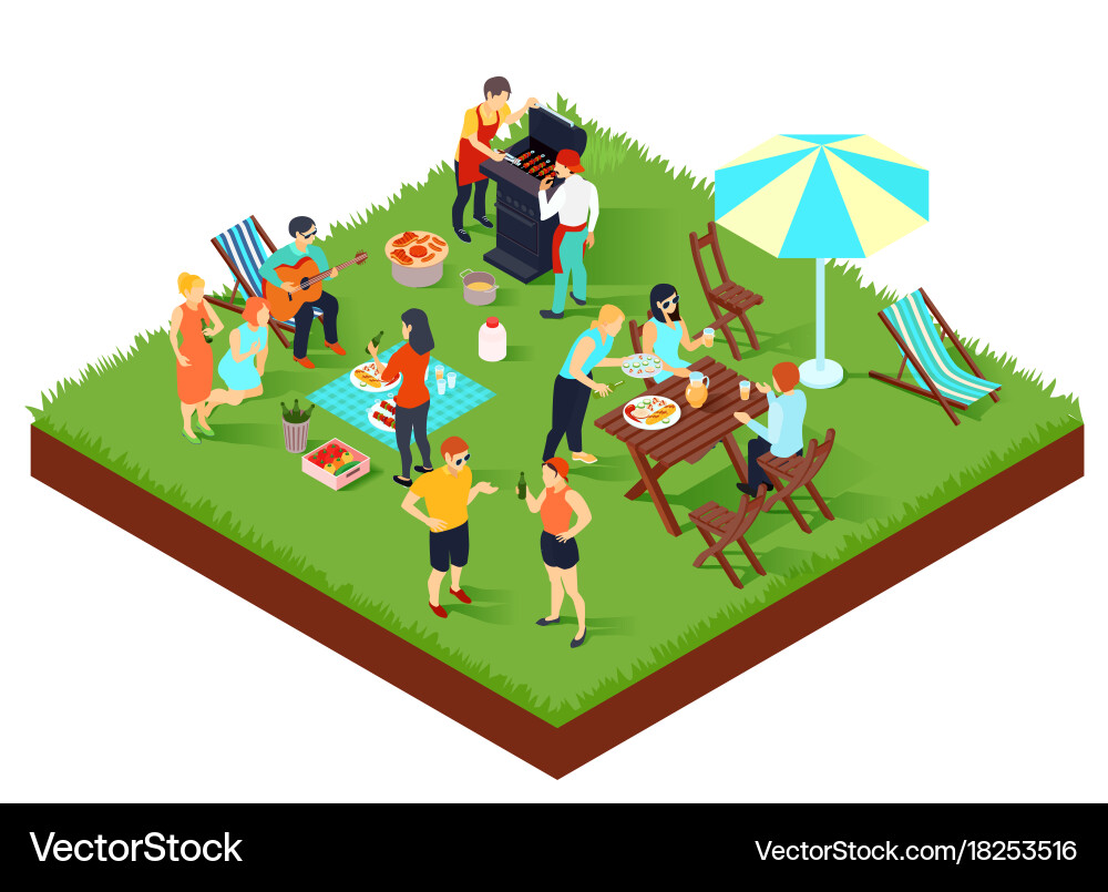 Bbq picnic isometric Royalty Free Vector Image