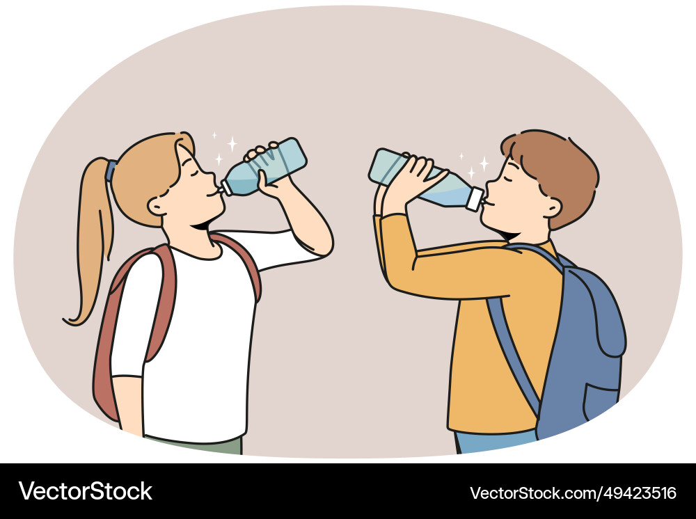 Children drinking fresh water from bottles Vector Image