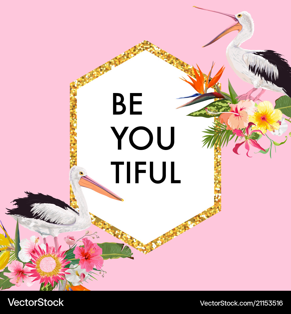 Floral frame with exotic birds for wedding Vector Image