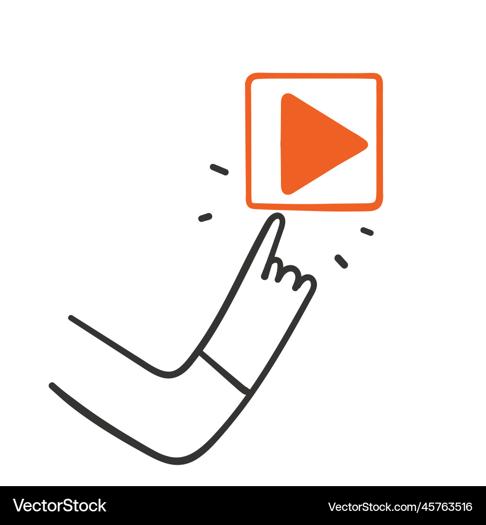 Hand drawn doodle person showing and push play Vector Image