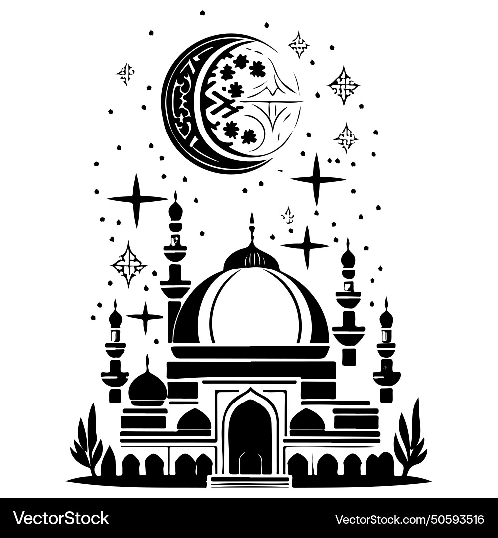 Ramadan kareem moon mosque sketch draw Royalty Free Vector