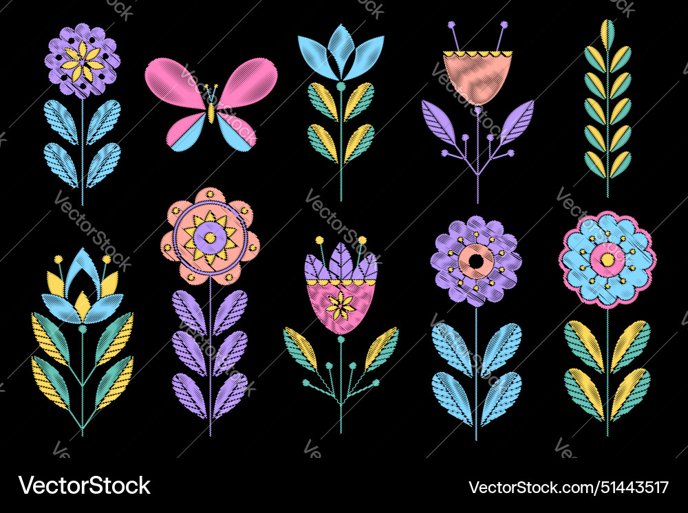 Collection of flowers with scribbles effect Vector Image