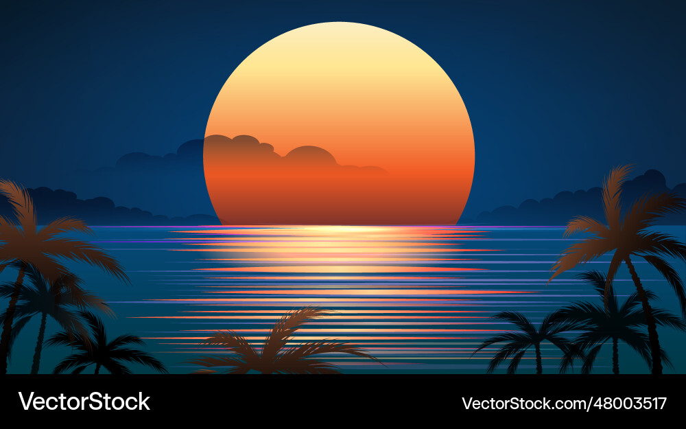 Midnight sea nature seascape Royalty Free Vector Image