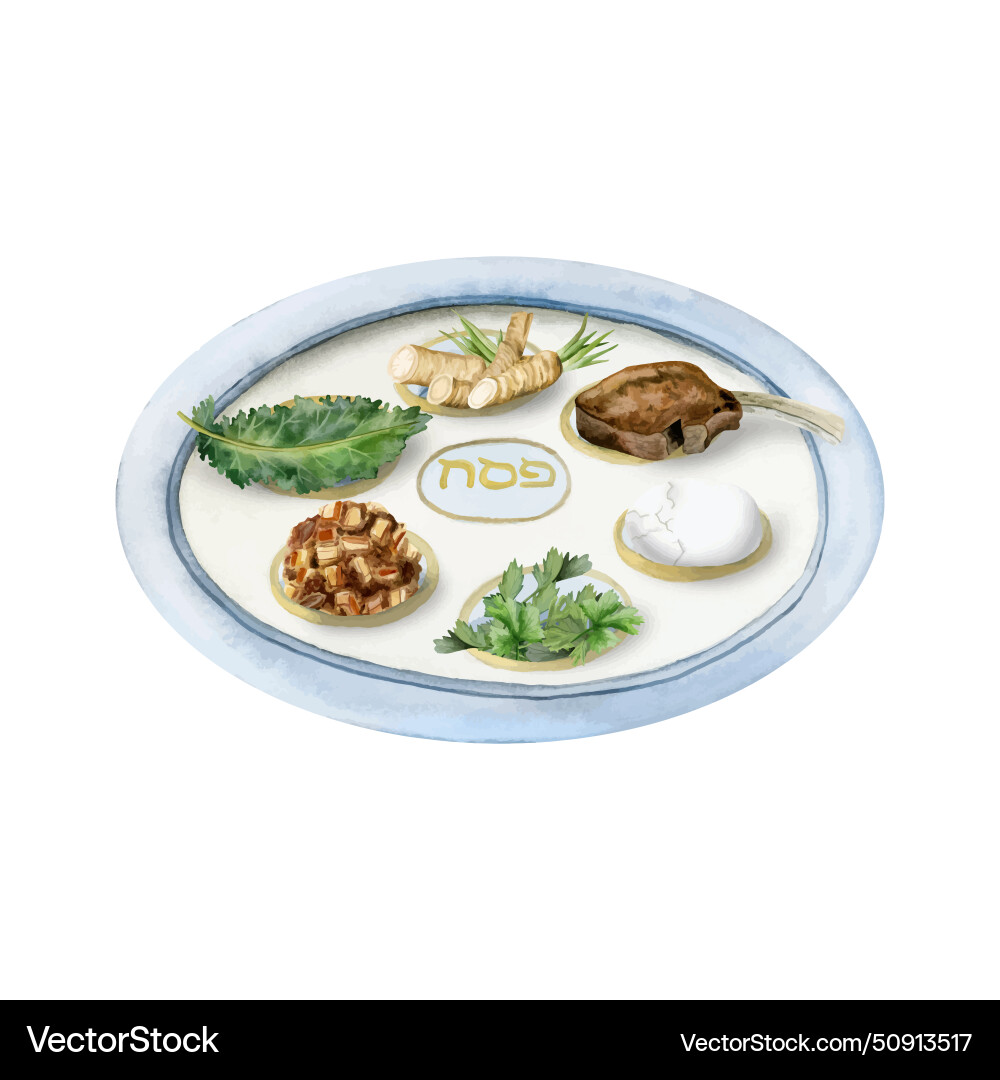 Passover seder plate with holiday food Royalty Free Vector