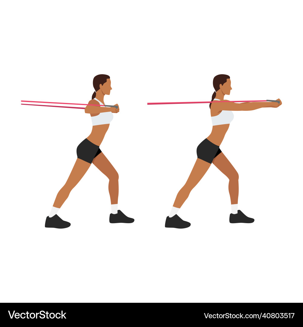 Woman Performing Resistance Band Chest Exercise Vector Image