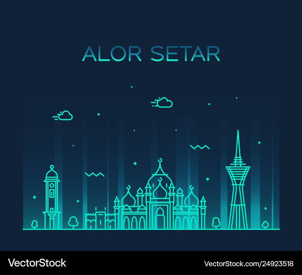 Alor setar skyline kedah malaysia linear Vector Image