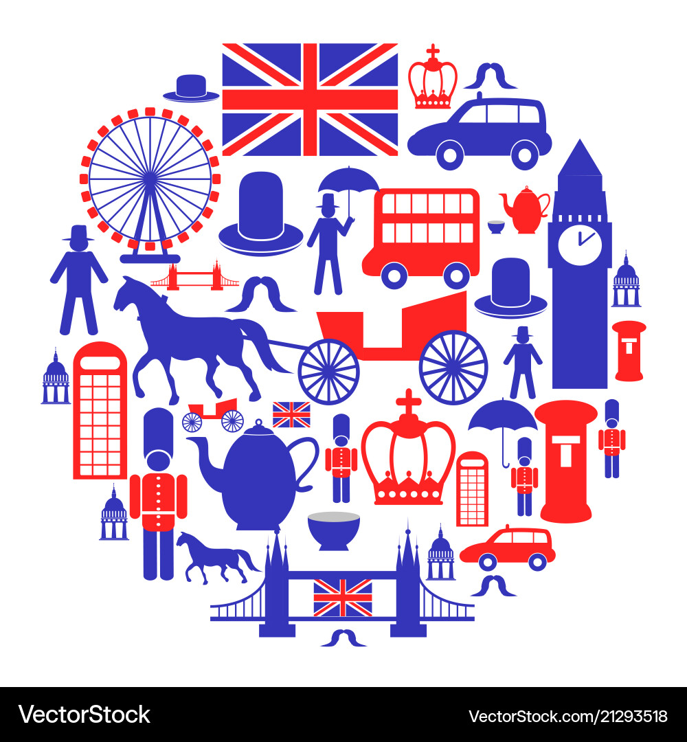 British icons set in circle Royalty Free Vector Image
