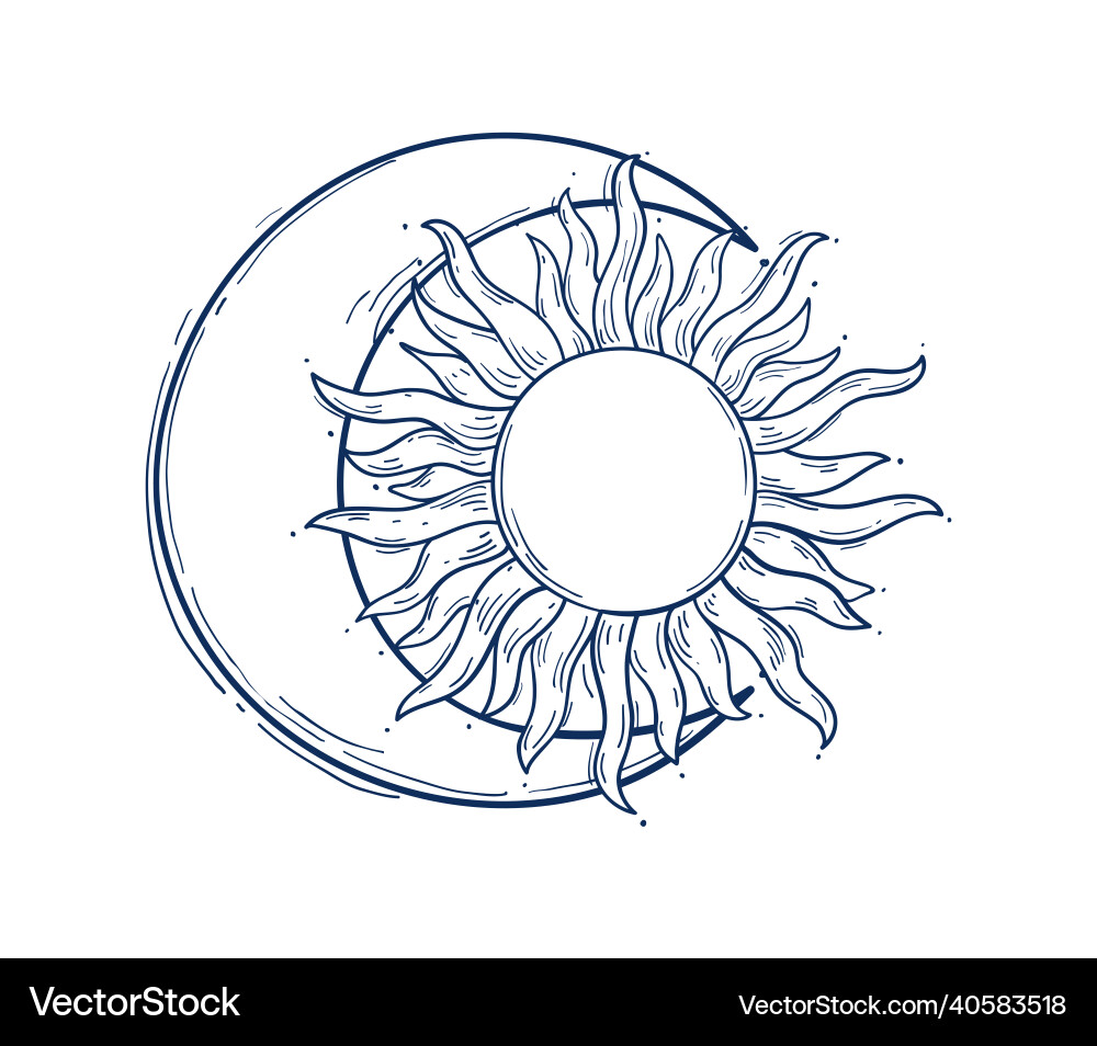 Celestial Sun & Moon Engraving Royalty Free Vector Image