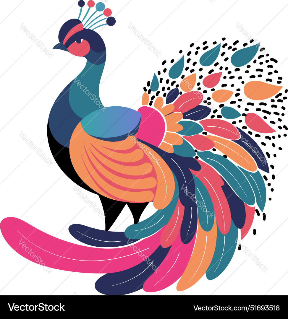 Colorful peacock flat Royalty Free Vector Image