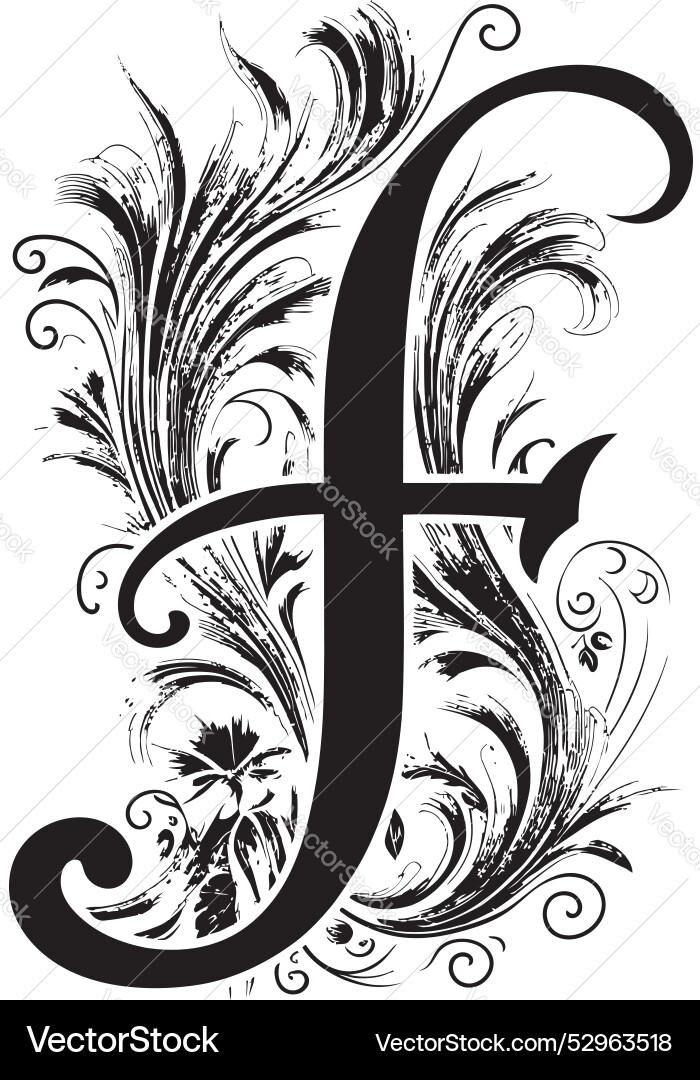 Flourishing script blooming font f decor freeform Vector Image