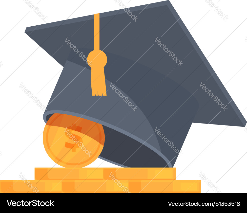 Graduation cap on coins stack Royalty Free Vector Image