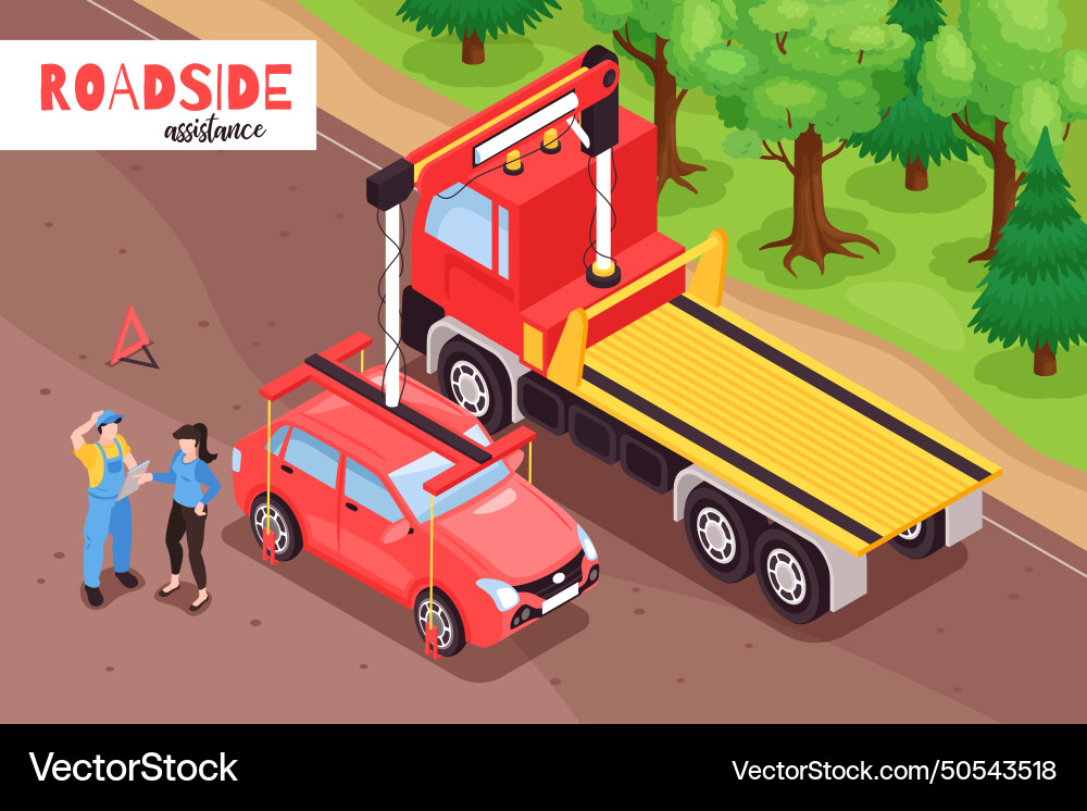 Isometric roadside assistance composition Vector Image