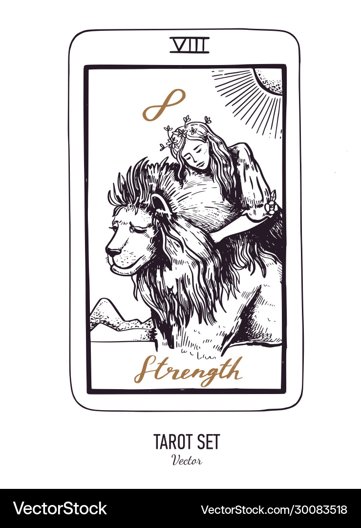 Strength Tarot Card - Hand Drawn Royalty Free Vector Image