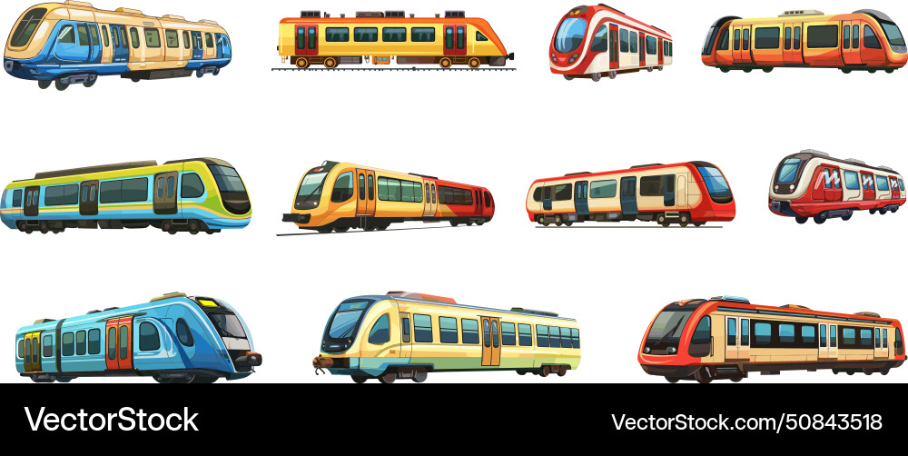 Subway trains cartoon isolated train set modern Vector Image