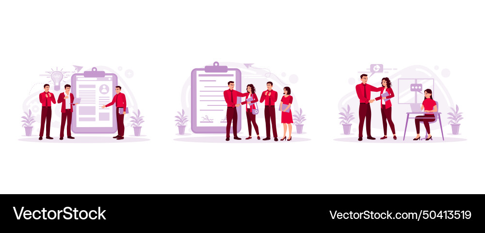 A new employee introduces himself to his boss Vector Image