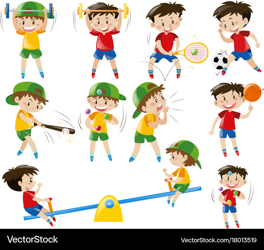 Boys doing different sports Royalty Free Vector Image