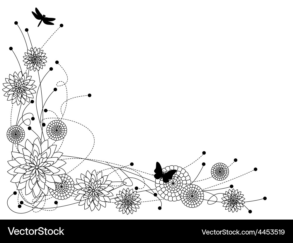 Floral border bw Royalty Free Vector Image - VectorStock