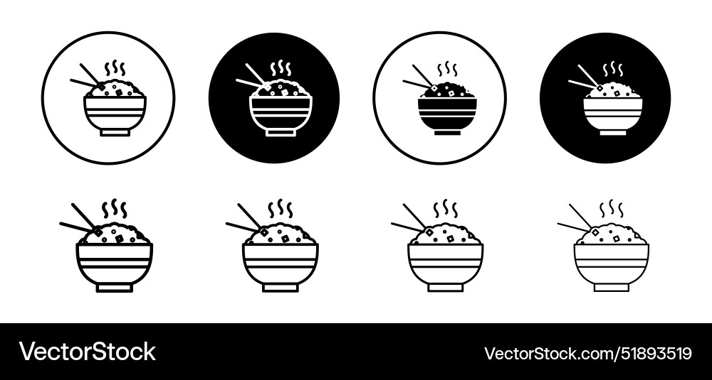 Fried rice icon set collection outline Royalty Free Vector